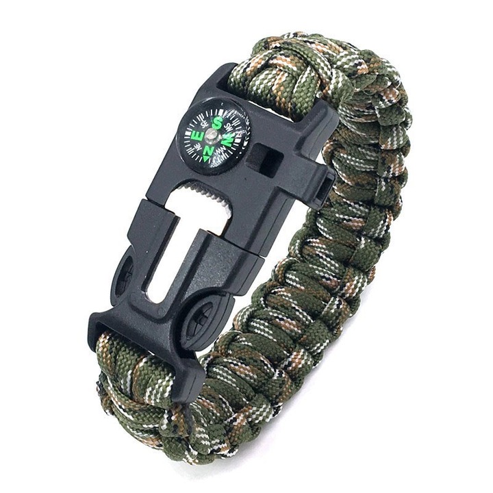Bratara de supravietuire 5-in-1 Paracord, accesorii camping si drumetii ...