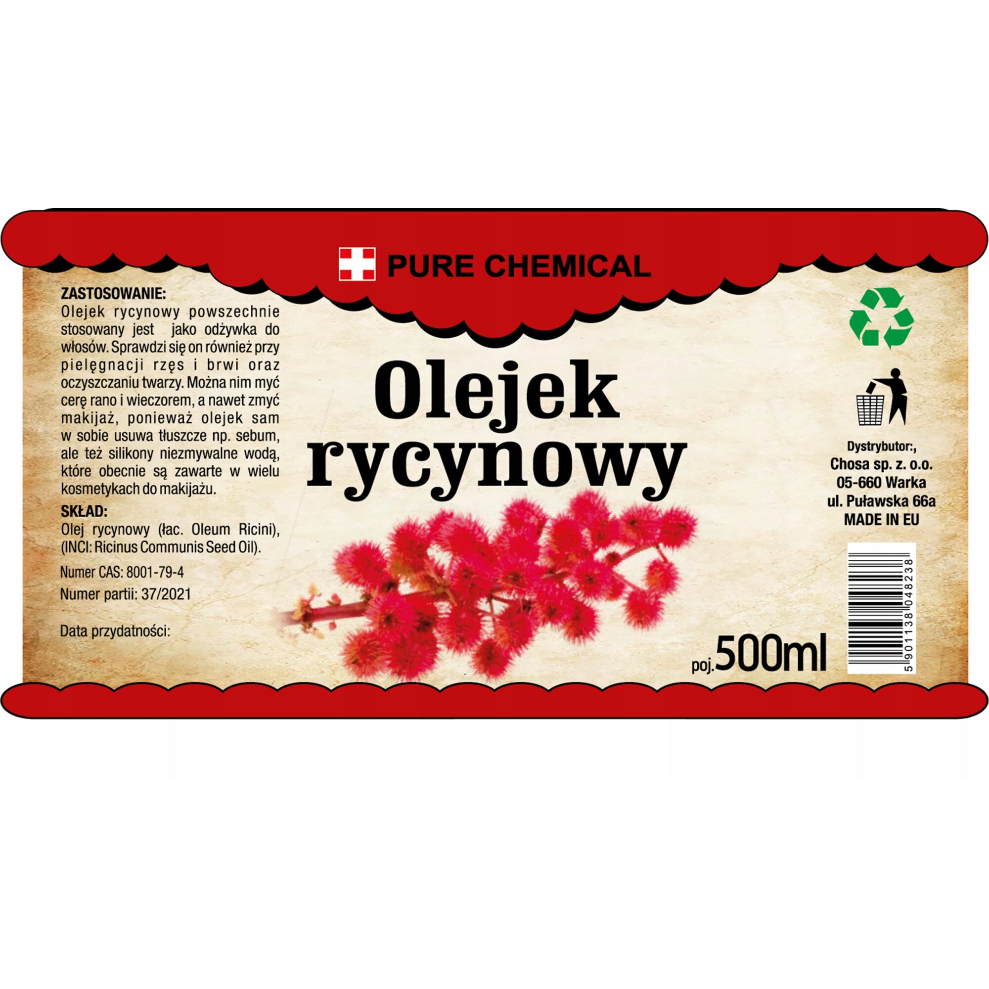 Ulei de Ricin, Chosa, Pure Natural, 500ml, Fara Aditivi, Nerafinat, Ser ...