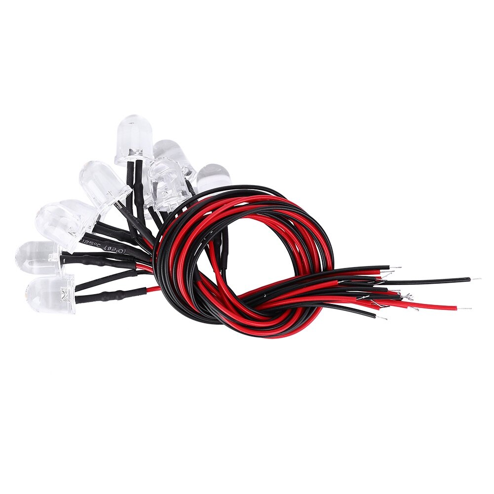 Set 50 buc LED dioda pre-cablata 10mm lumina calda, 12V, 20cm - eMAG.ro