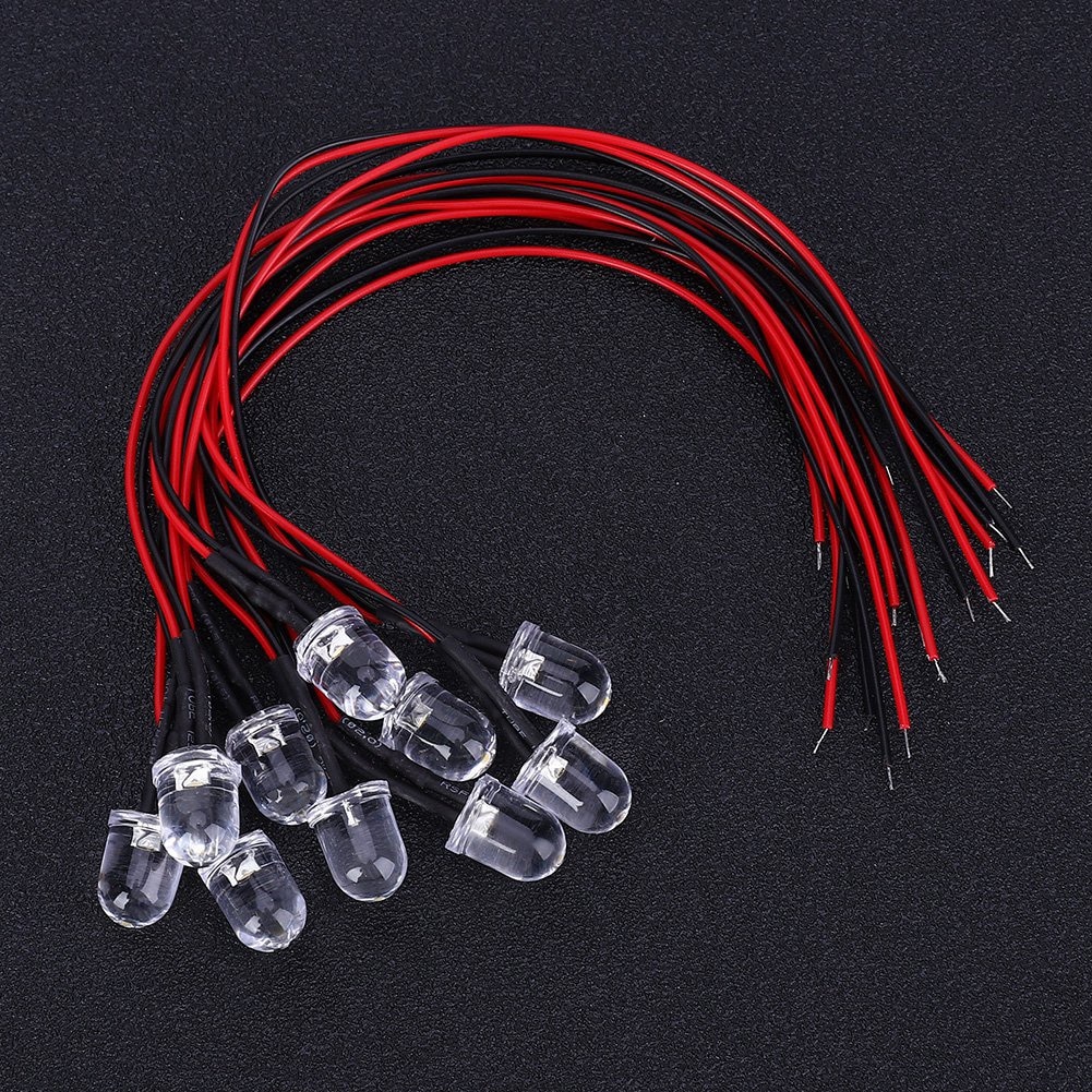 Set 50 buc LED dioda pre-cablata 10mm lumina calda, 12V, 20cm - eMAG.ro