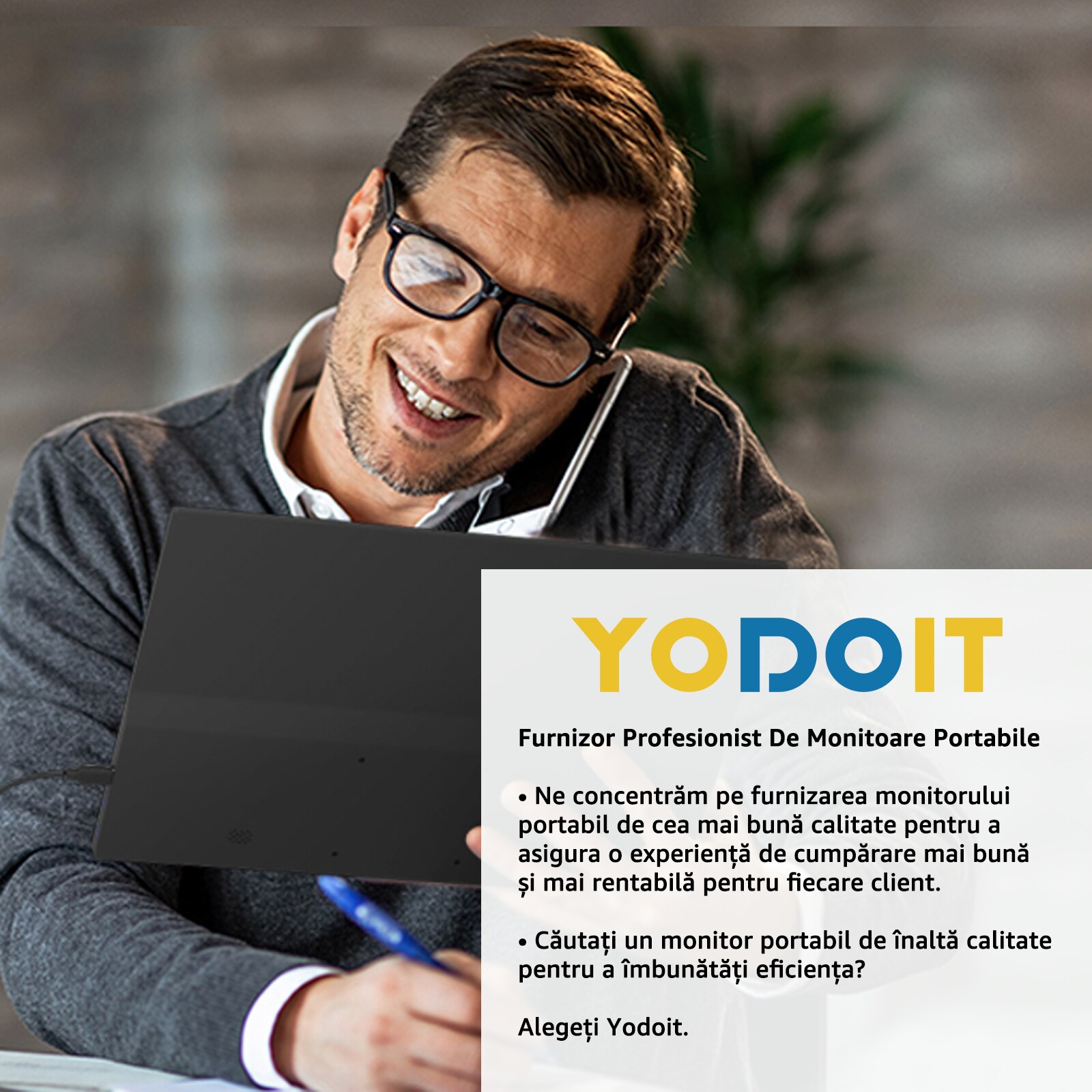 Monitor Portabil 15.6", YODOIT, 1920 x 1080 FULL HD, HDR, LED IPS, Mini ...