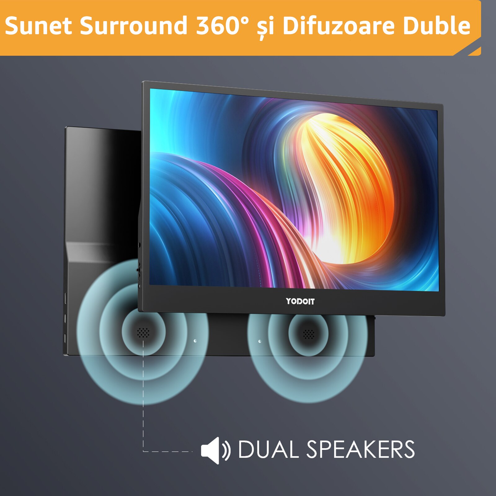 Monitor Portabil 15.6", YODOIT, 1920 x 1080 FULL HD, HDR, LED IPS, Mini ...