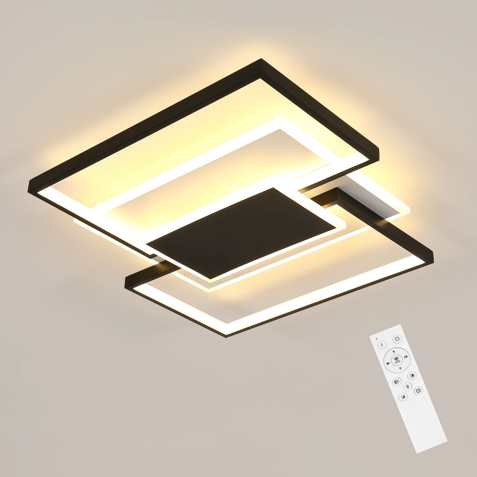 Plafoniera LED, Goeco, Dreptunghiulara, Negru + Alb, 50*50*6CM, gradare ...