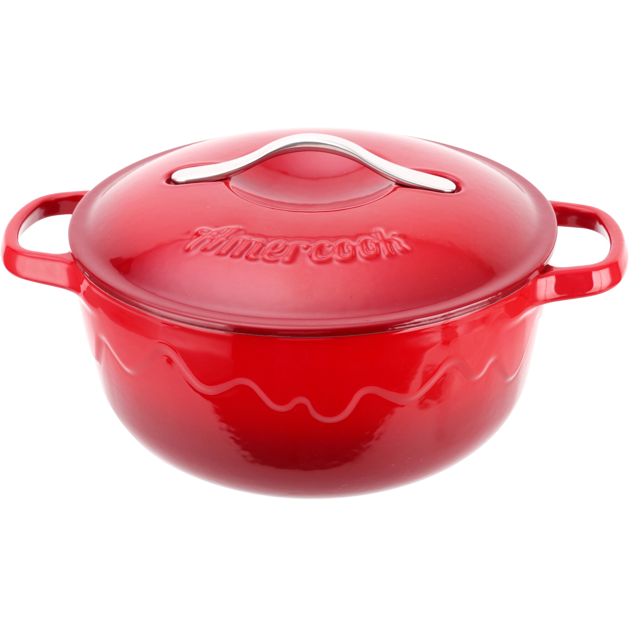 Oala cu capac fonta Amercook Alfetta, 22 cm, 2.9L, Inductie, Rosu - eMAG.ro