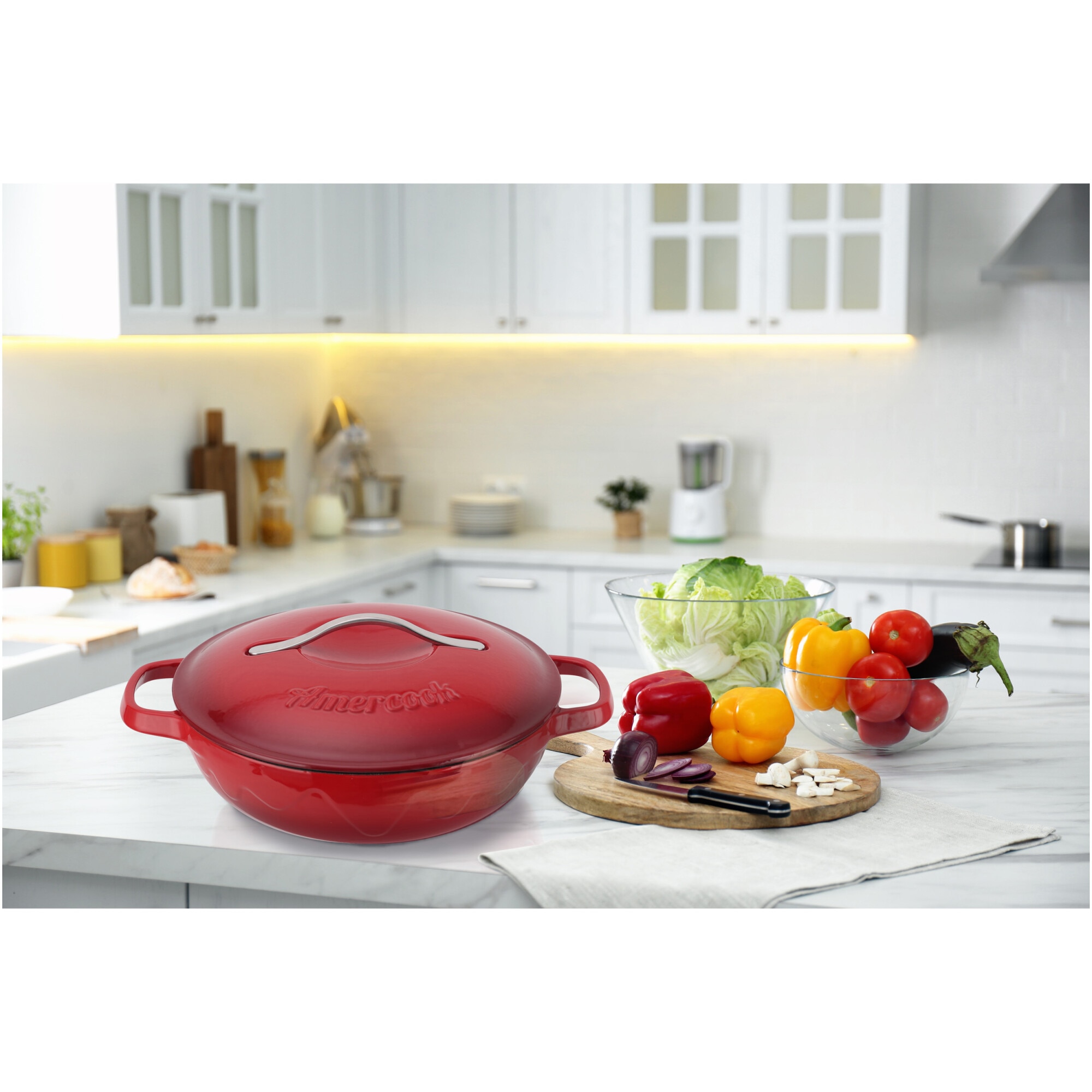Oala cu capac fonta Amercook Alfetta, 28 cm, 3.5L, Inductie, Rosu - eMAG.ro