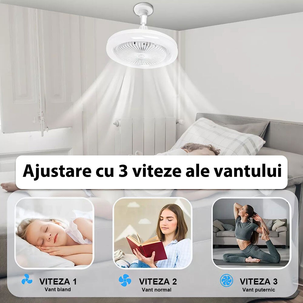 Ventilator cu lumina, Trei temperaturi de culoare 3000K-6500K, zgomot redus de 28dB, suport de ...