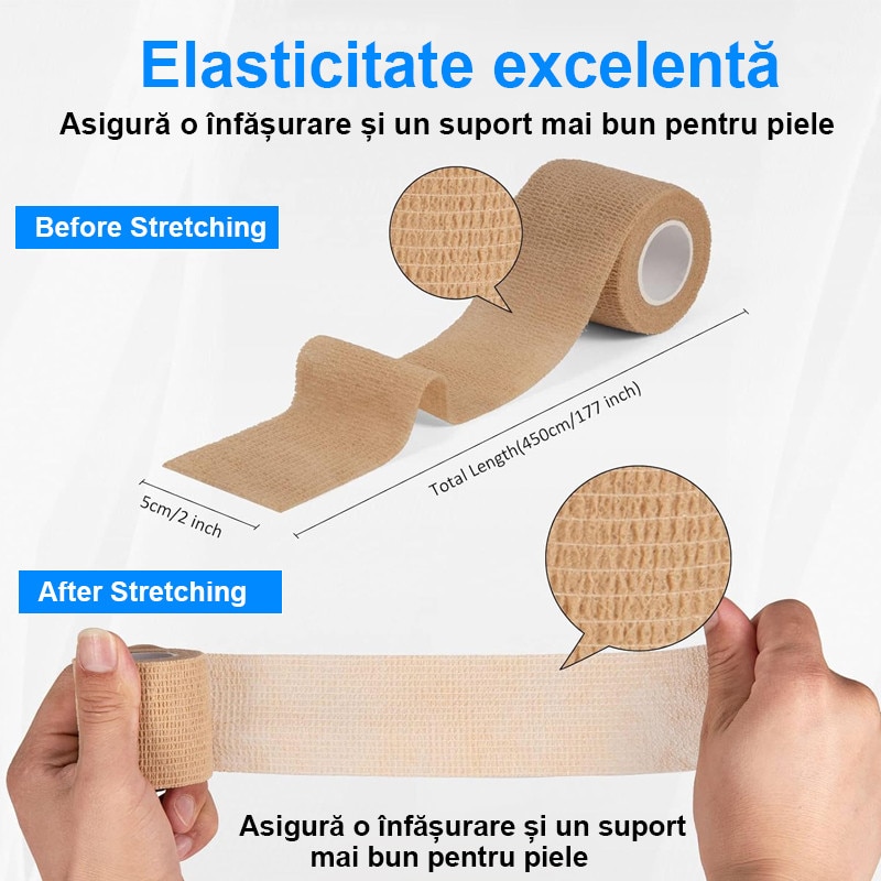 Bandaj Elastic Autoadeziv 5 x 450cm - Pentru Incheietura Wrist, Glezna ...