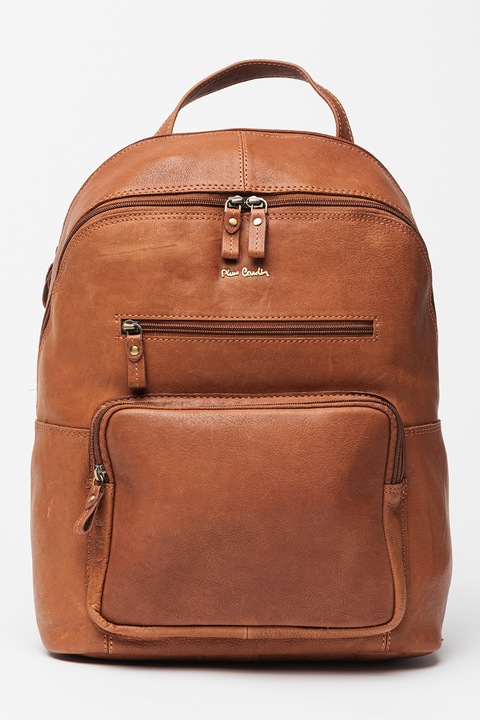 Pierre Cardin, Rucsac din piele cu buzunar frontal Tilak, Maro fango ...