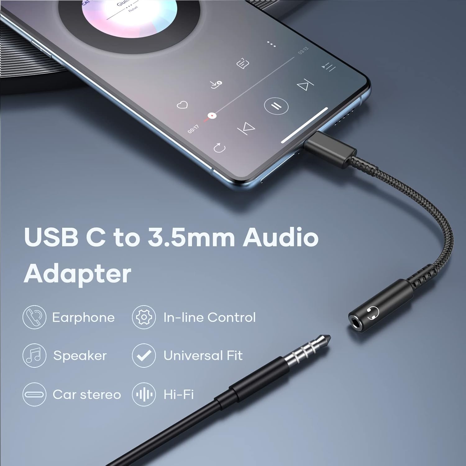 Adaptor audio pentru telefon, MingZhi, USB Type C - Jack 3.5 mm, Negru ...