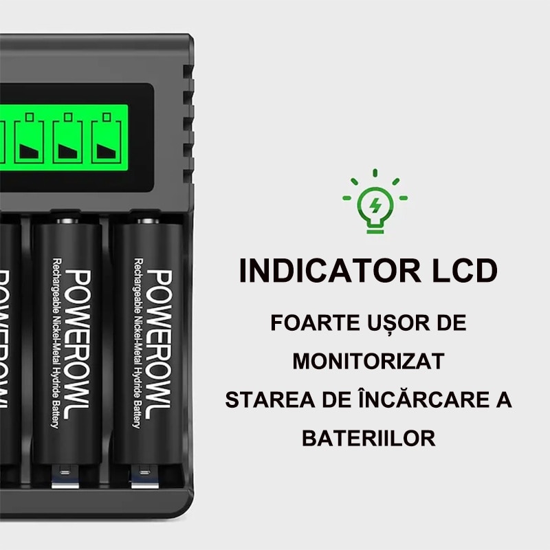 Incarcator universal Rqiurpn pentru baterii AA AAA, 1.5V Li-Ion si 1.2V ...