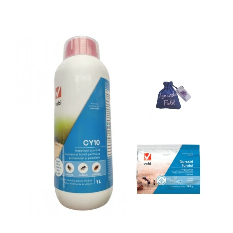 Insecticid concentrat CY10 Vebi 1 L si granule furnici 100 gr si sac lavanda LF 10 gr - eMAG.ro