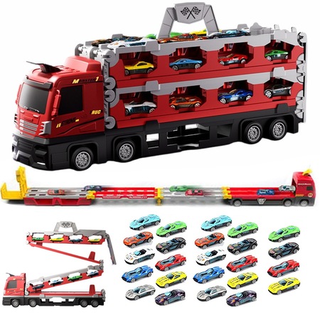 Set de 24 masini, camion mare, pliabil, masina din aliaj de deformare a ...