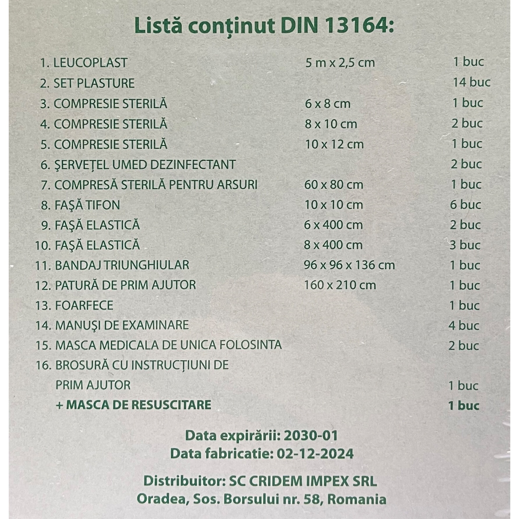 Trusa sanitara auto Cridem, DIN13164 - eMAG.ro