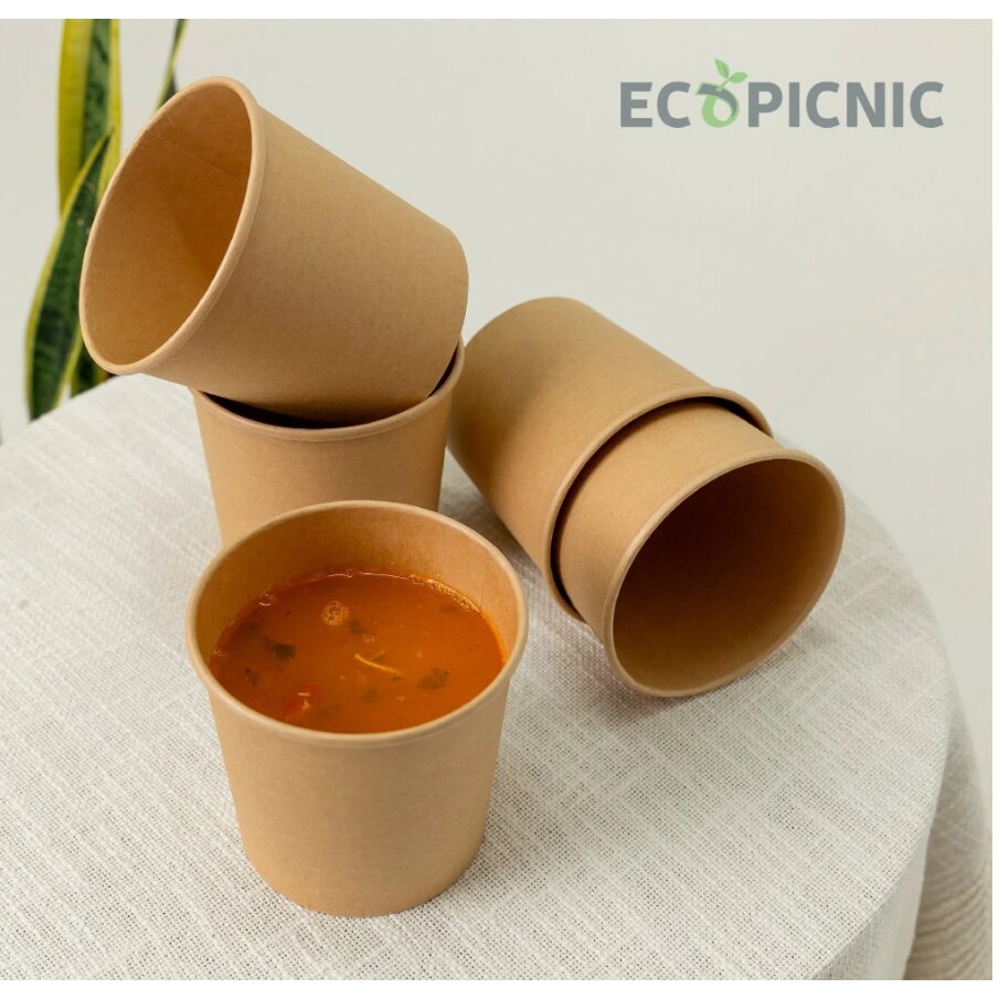 Cupe kraft pentru supa 470ml, set 500 bucati, rezistent la caldura ...