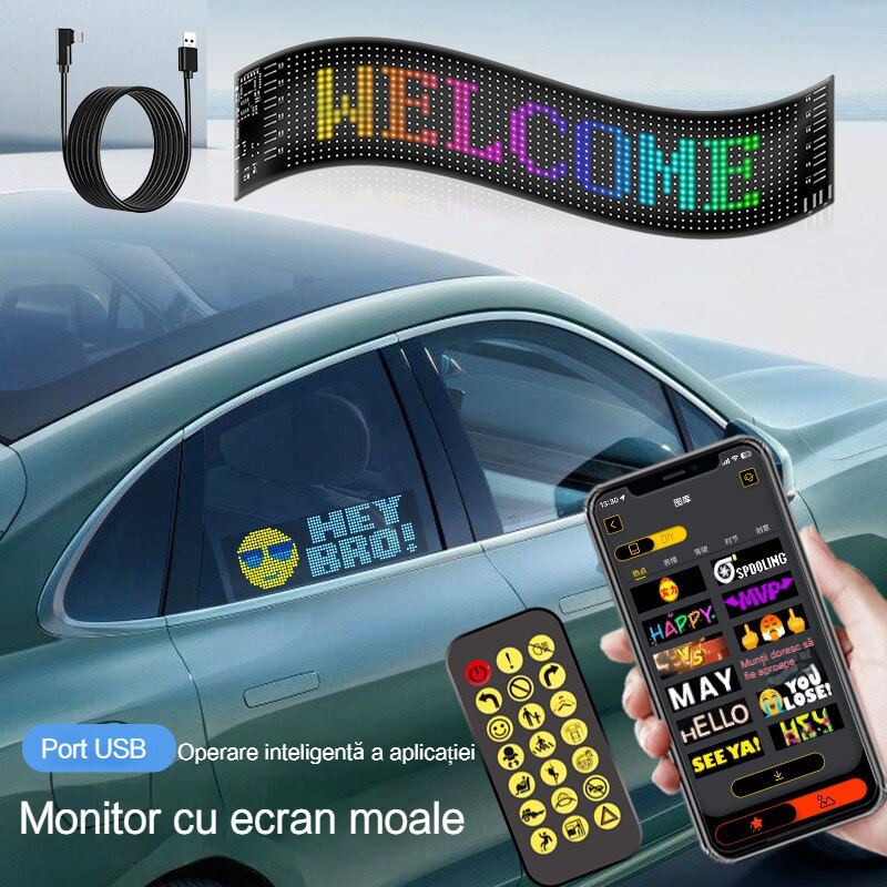 Ecran LED flexibil pentru masina, Fudisenn®, control wireless prin ...