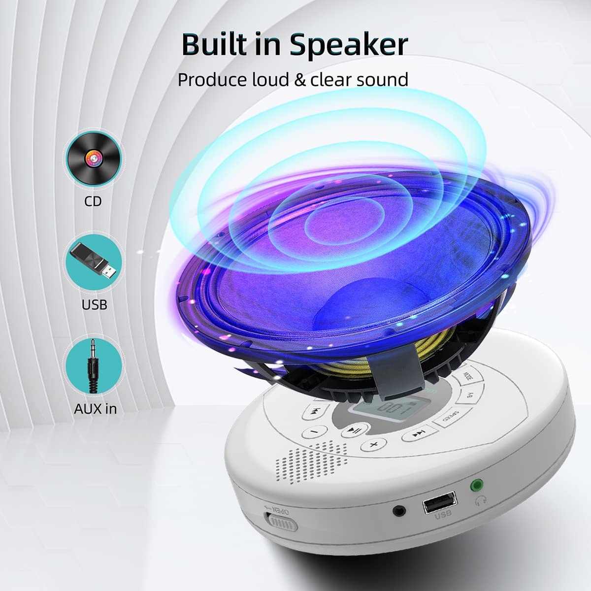 CD player portabil, reincarcabil, CD player Walkman cu difuzor, cu ...