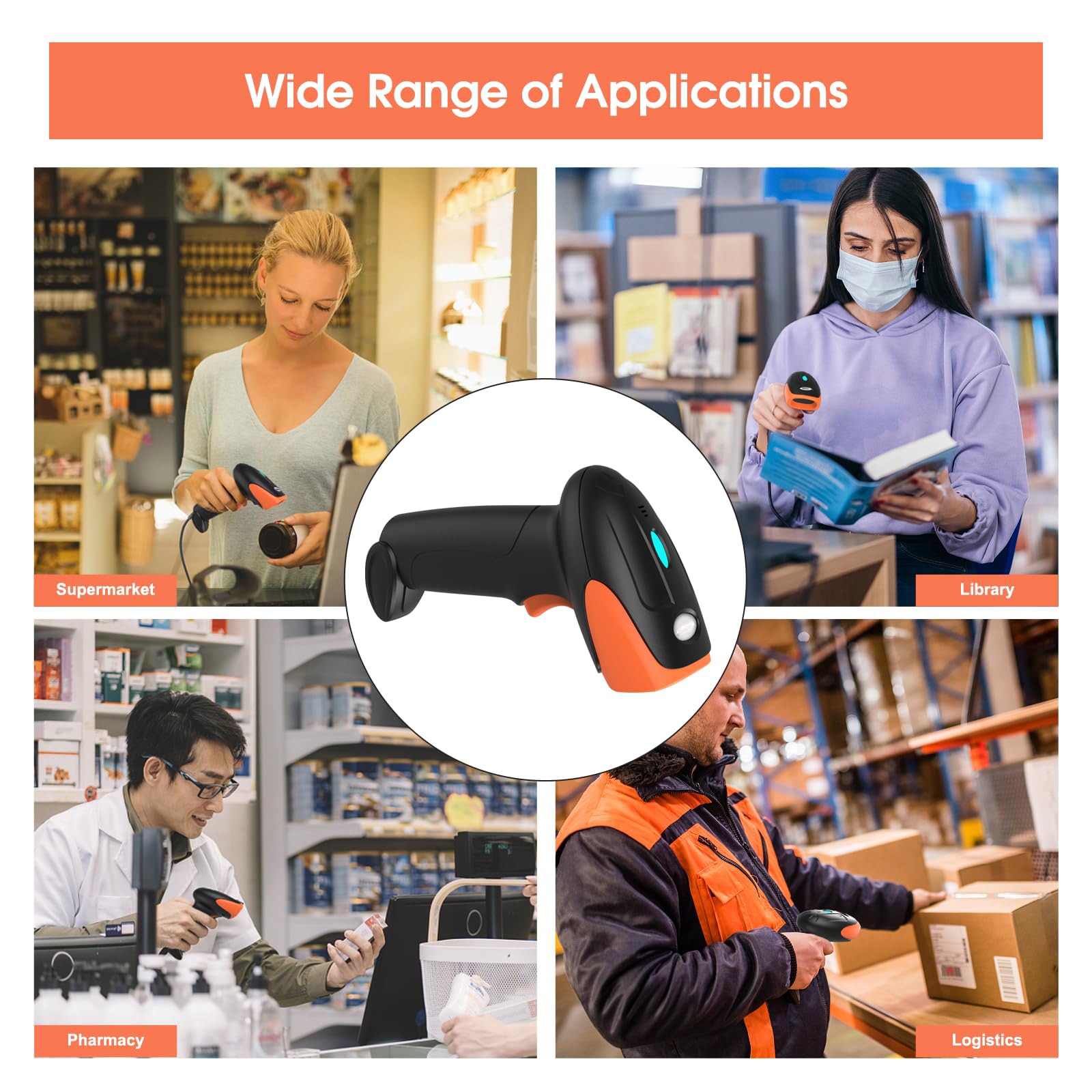 Scaner de coduri QR, scaner de coduri de bare 2D QR 1D fara fir Scaner ...