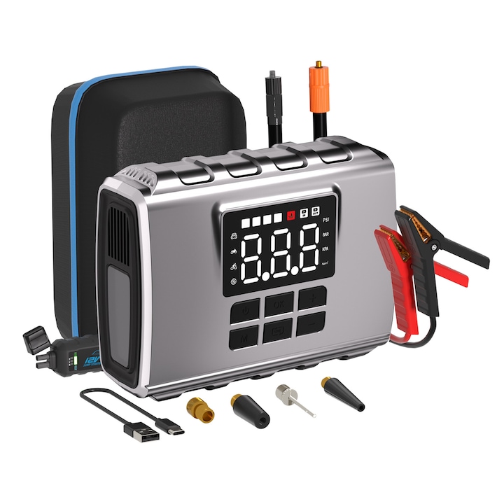 Starter auto portabil cu compresor de aer 1000A, 10000mAh Redresor ...