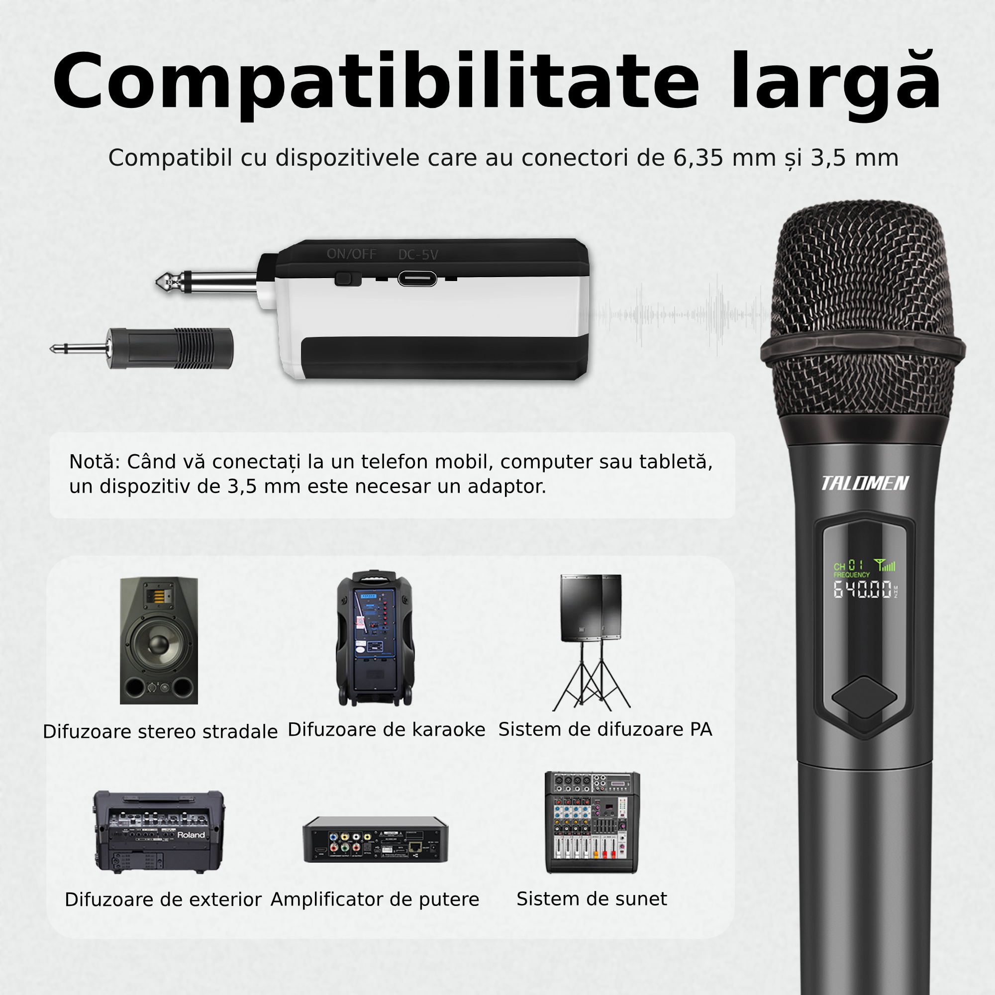 Talomen, Microfon wireless, 2 * microfoane wireless 2.4 GHz cu receptor ...