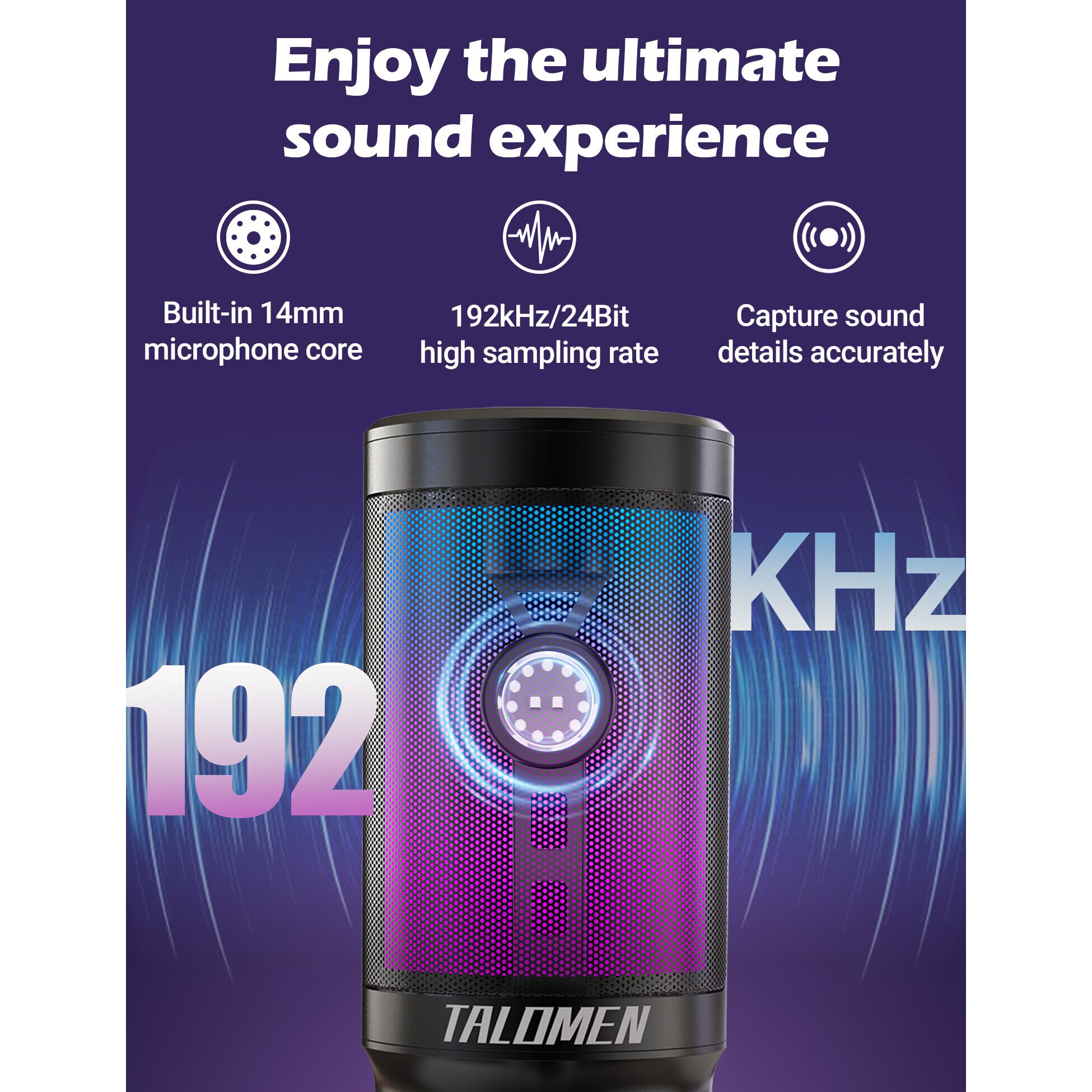 Microfon Gaming USB TALOMEN F8, Cardioid, RGB, cu Filtru Pop, Suport Anti-vibratie, Negru - eMAG.ro