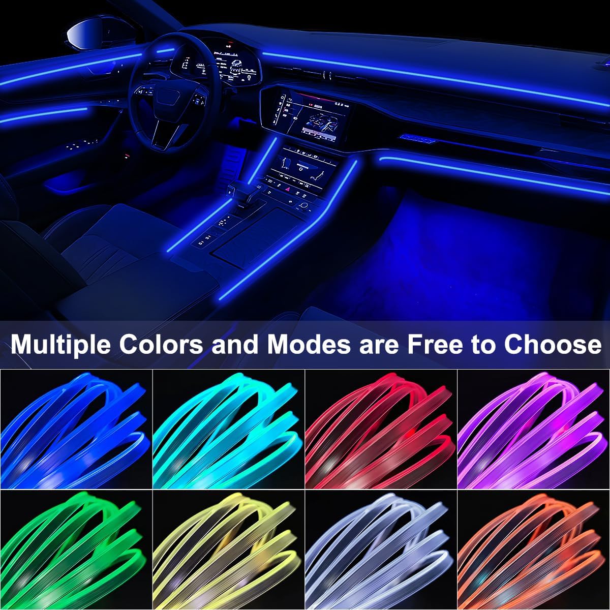 Lumini Ambientale Auto Kit interior cu 6 LED-uri RGB, Excitat®, 8m ...