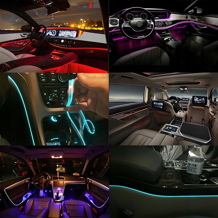 Lumini Ambientale Auto Kit interior cu 6 LED-uri RGB, Excitat®, 8m ...
