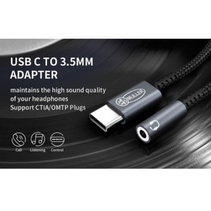 Muller аудио адаптер за телефон, USB Type C - Jack 3.5 mm TRSS, DAC ADC ...