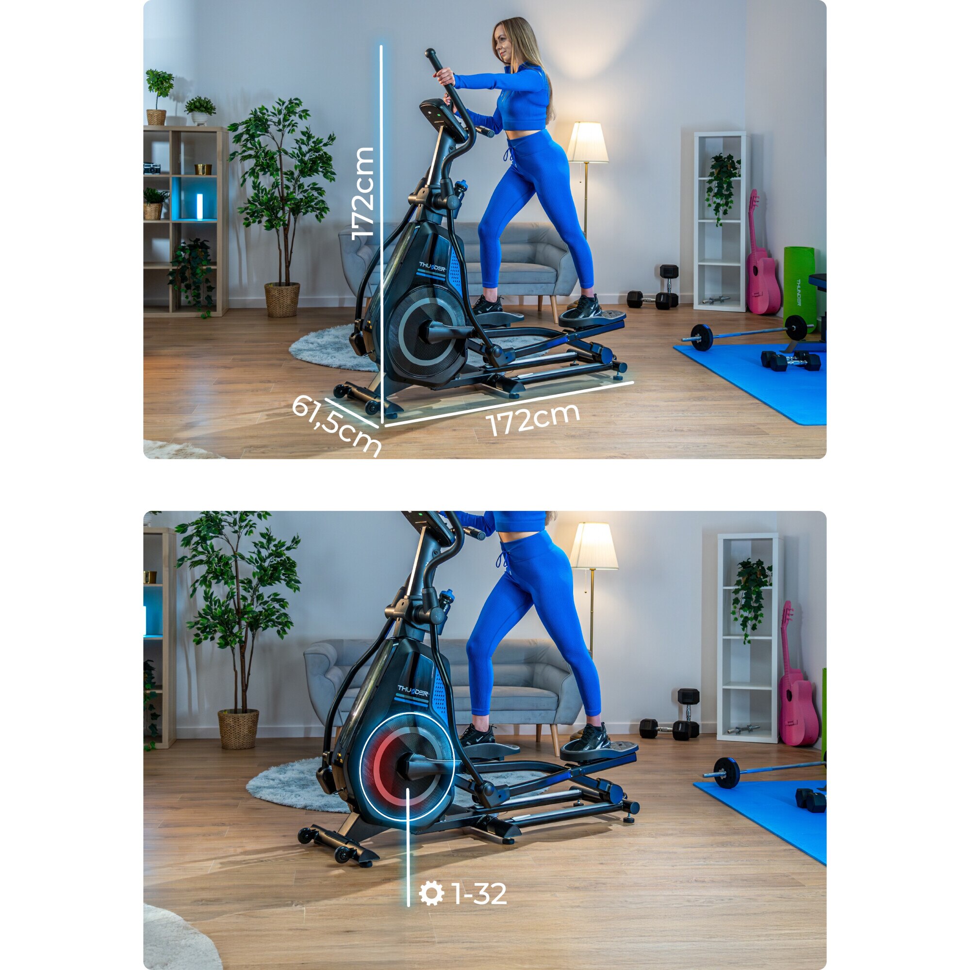 Bicicleta eliptica Thunder Racer-X, electromagnetic, Volanta 10kg, Greutate utilizator 130 kg ...