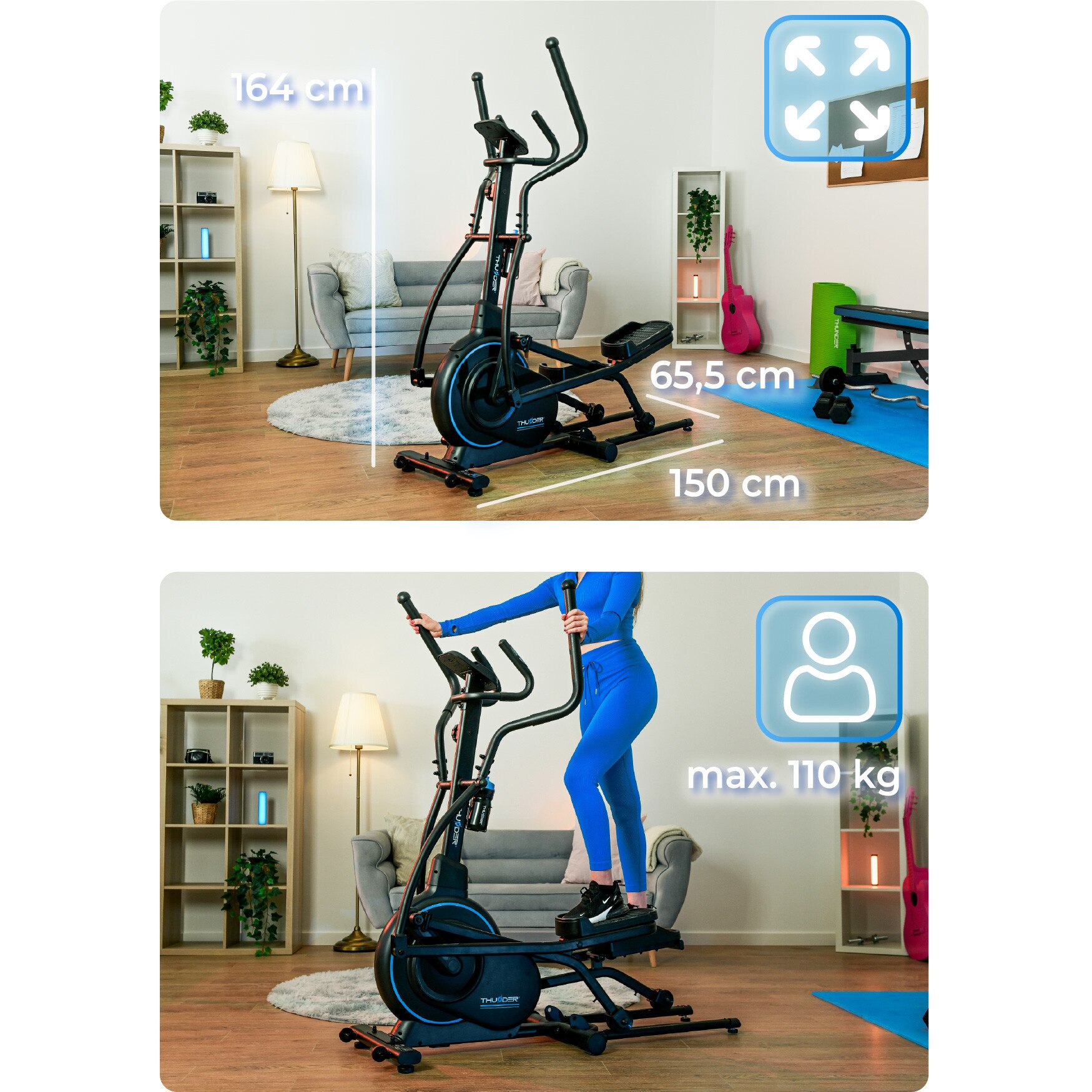 Bicicleta magnetica eliptica Thunder Fizz, Volanta 12kg, Greutate utilizator 110 kg, 16 niveluri ...