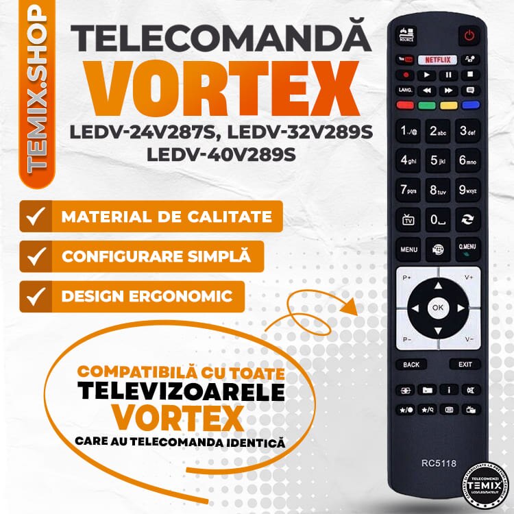 Telecomanda compatibila Vortex, LEDV-24V287S, LEDV-32V289S, LEDV ...