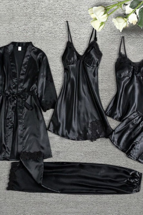 Set Pijamale din Satin si Broderie din Dantela, Elegant si Provocator ...