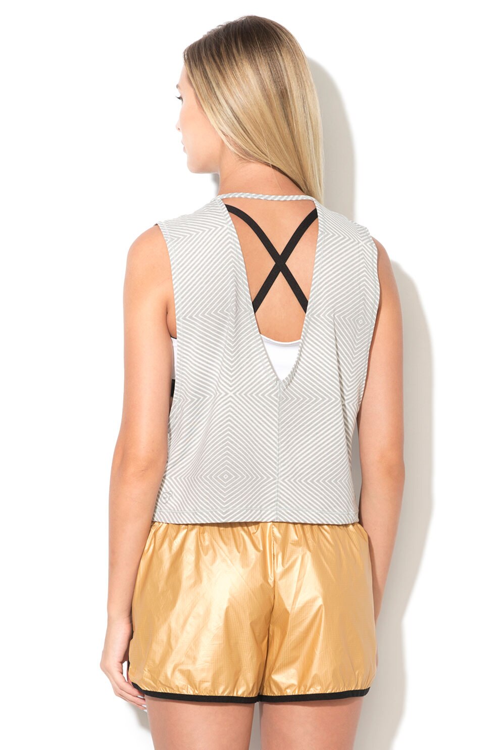 Puma, Топ Dancer Drapey за фитнес със свободна кройка и райе, Сив, L ...