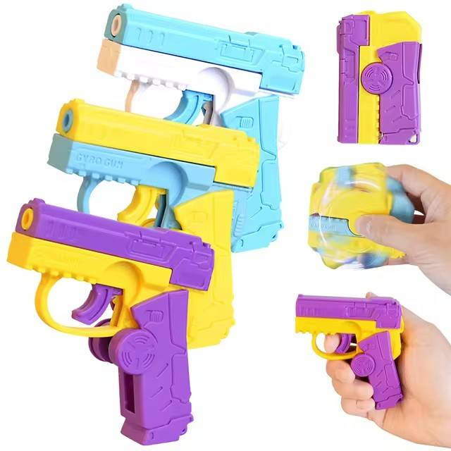 Fidget spinner, pistol cu actiune mecanica, 2 in 1, mov - eMAG.ro