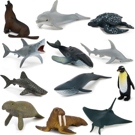 Set Educativ 12 Figurine Animale Marine Realiste - Rechin Alb/Balena ...