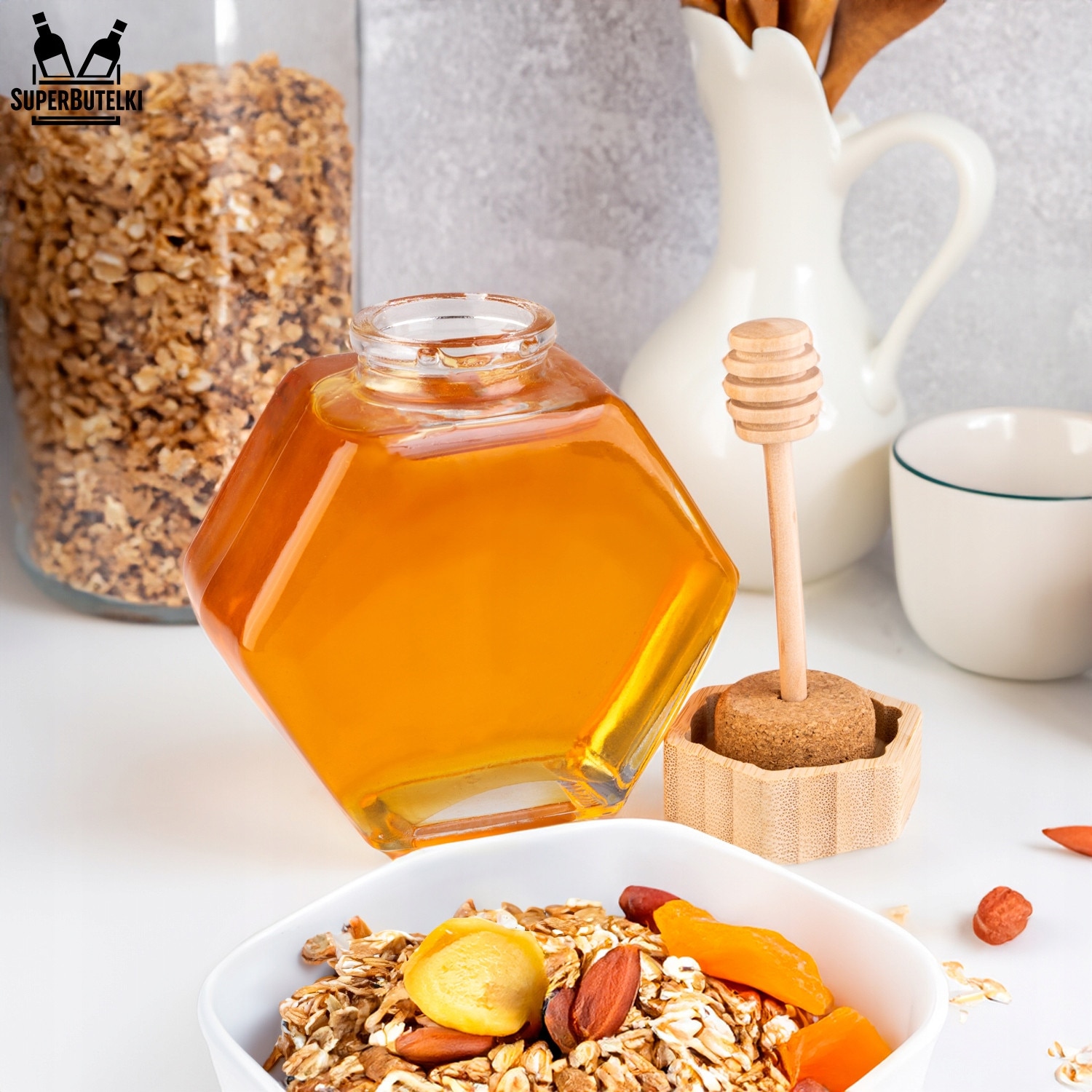 Borcan De Miere, 220Ml, Hexagonal, Honeycomb, Plus Cup Pentru Nunta, Cadou, Transparent - eMAG.ro