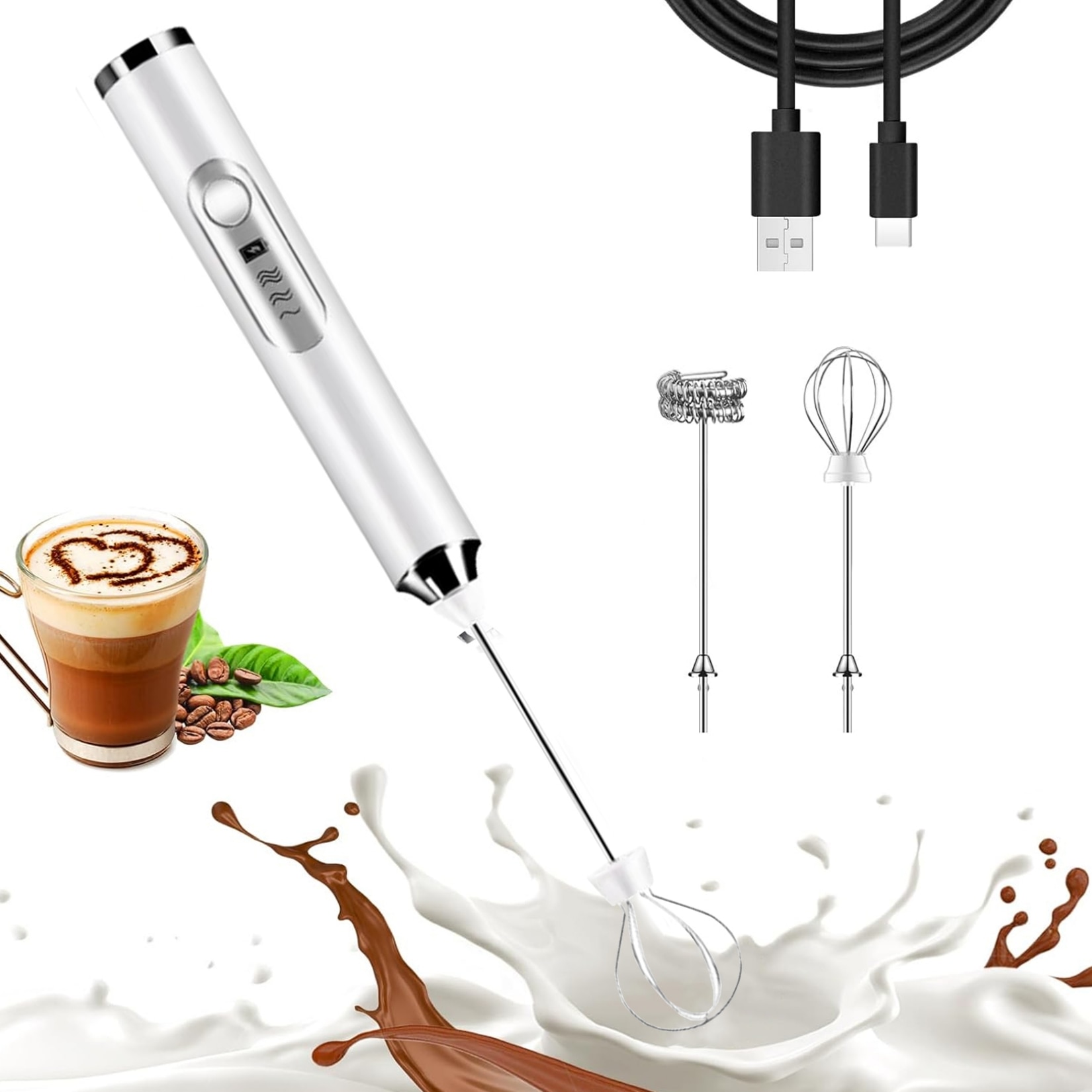 Mixer spuma lapte electric, acumulator reincarcabil USB, cu 2 mixere, 3 ...