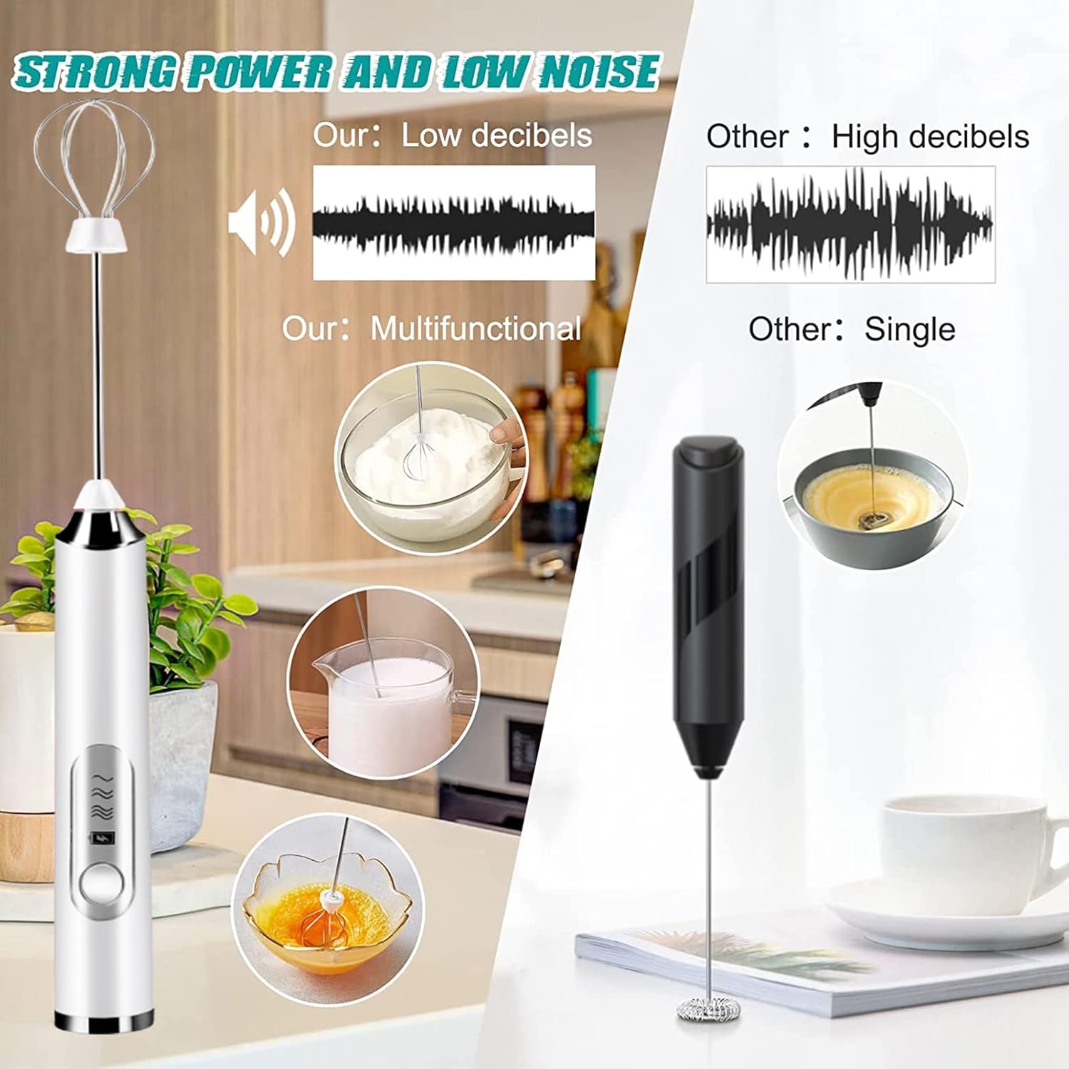 Mixer spuma lapte electric, acumulator reincarcabil USB, cu 2 mixere, 3 ...