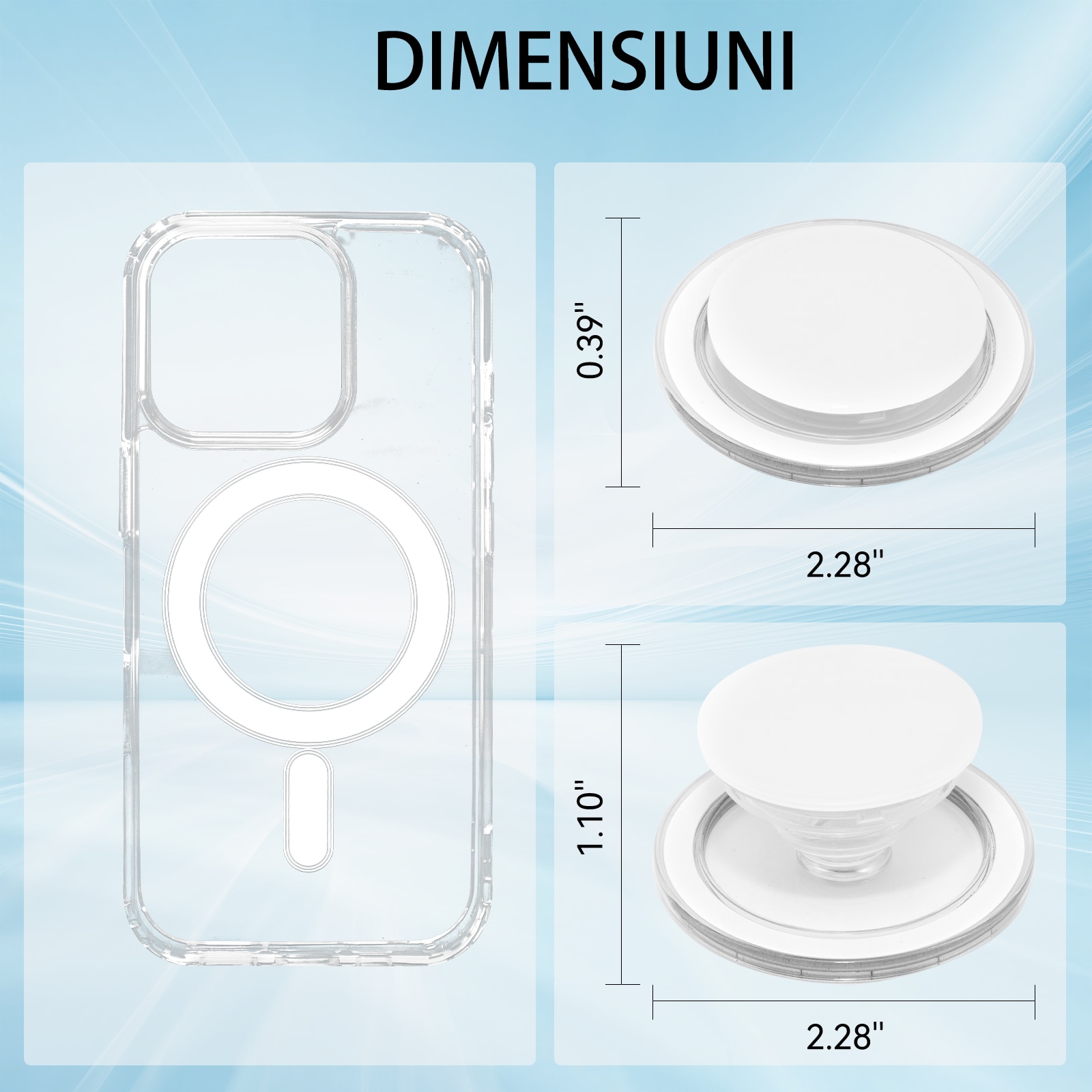 Set 2 piese: Husa transparenta MagSafe + Suport magnetic PopSocket ...
