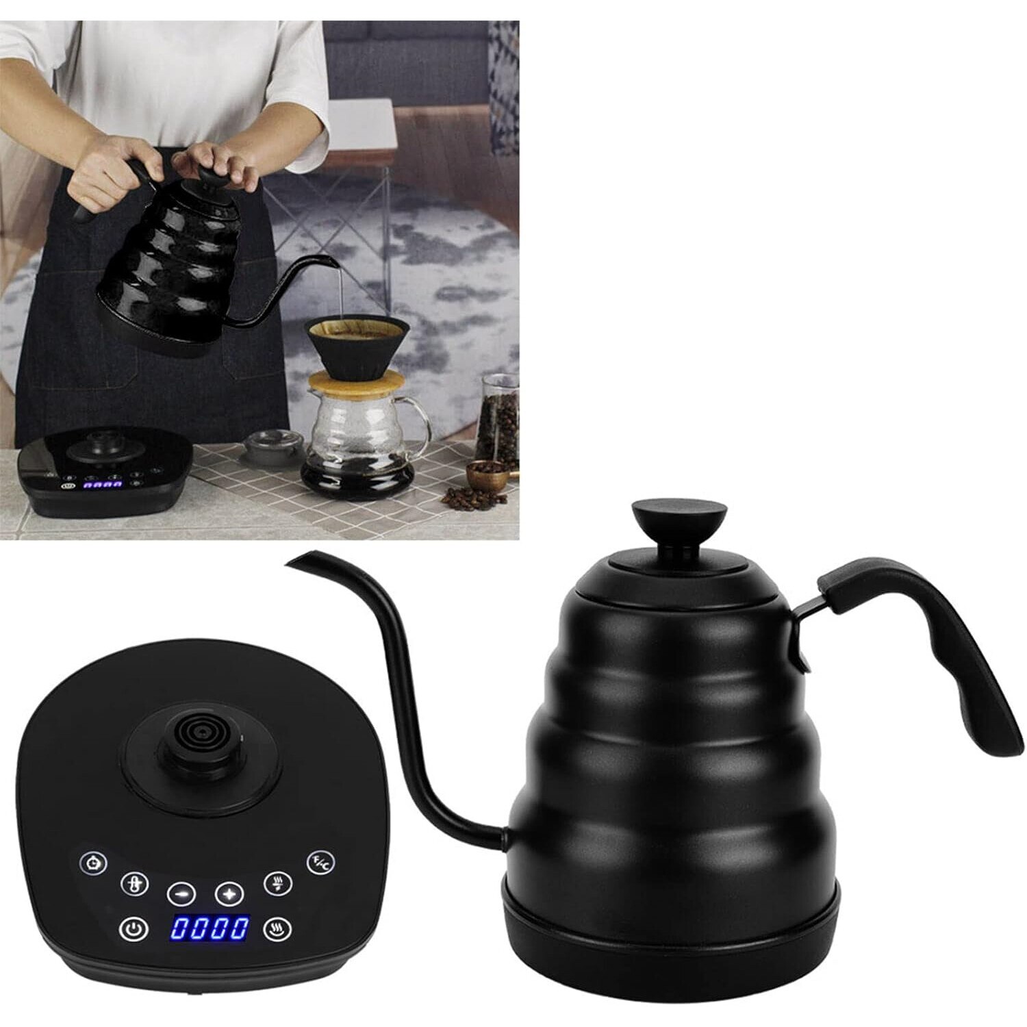Fierbator electric cu gat pour over, 1000W, 1L, Kettle pentru cafea si ...