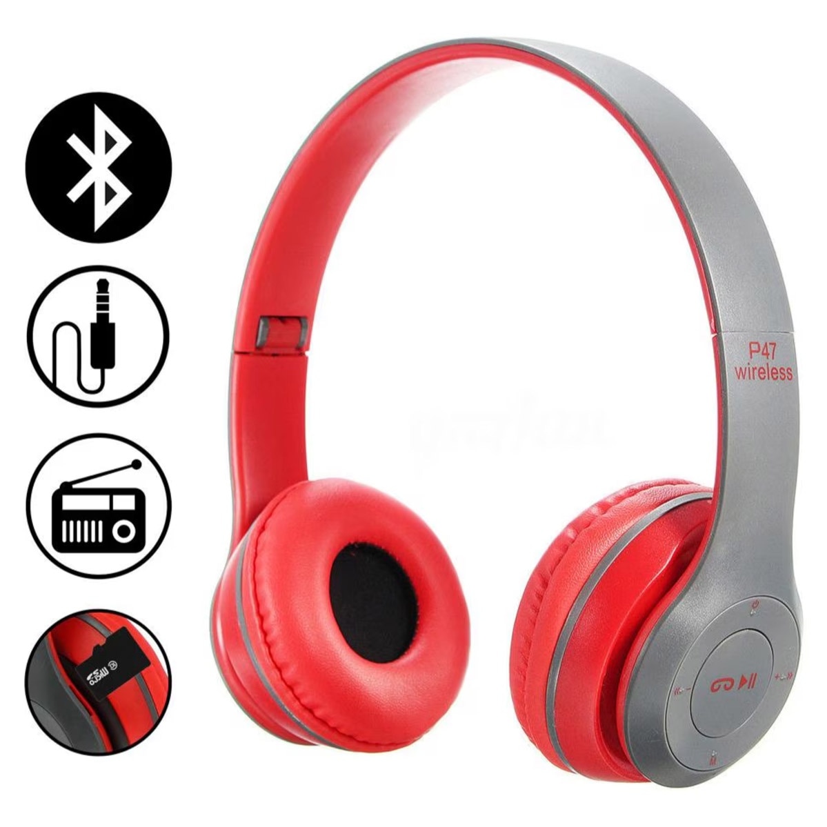 Casti wireless P47, Fm Radio, MP3 Player, Microfon incorporat, Port ...