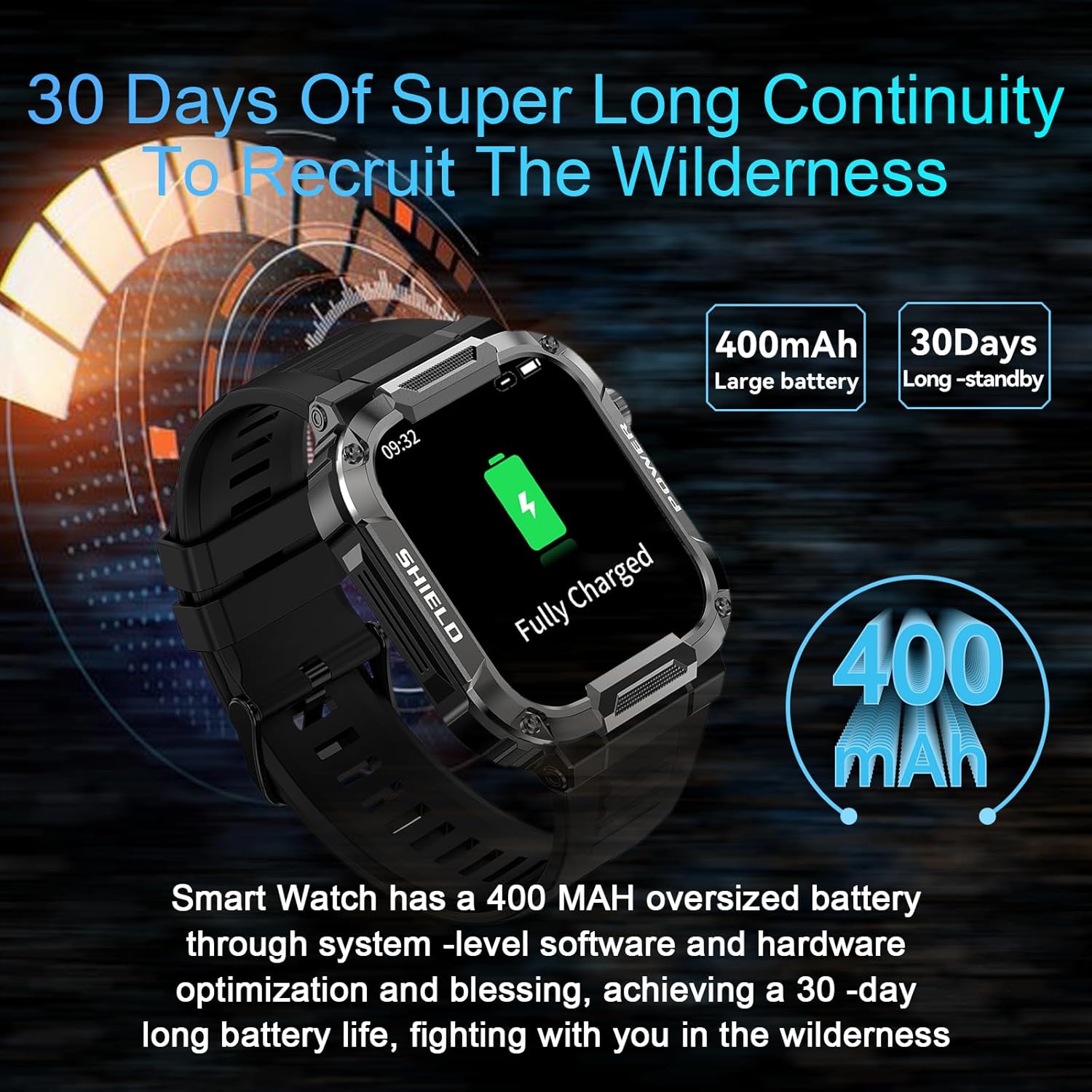 Ceas inteligent militar barbati, 1.85 inch, Bluetooth 5.0, monitorizare ...