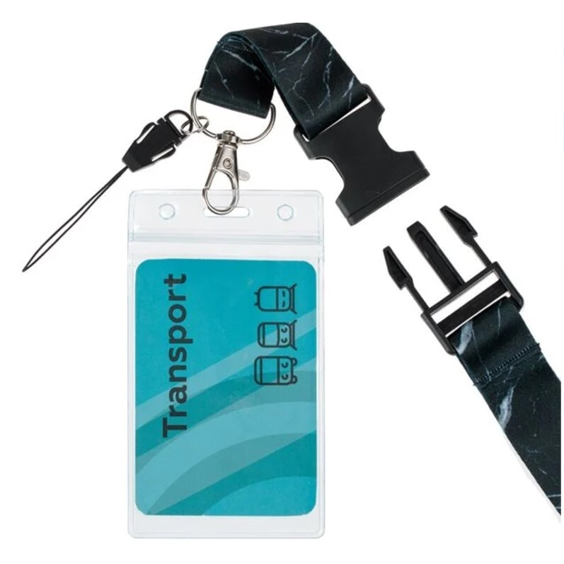 Snur negru, tip breloc pentru chei, include ecuson pentru legitimatie ...