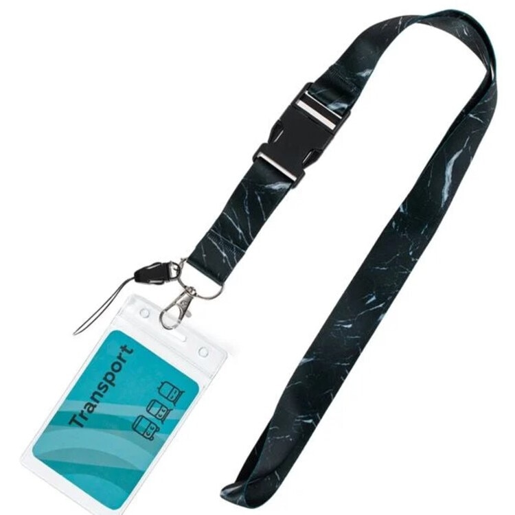 Snur negru, tip breloc pentru chei, include ecuson pentru legitimatie ...