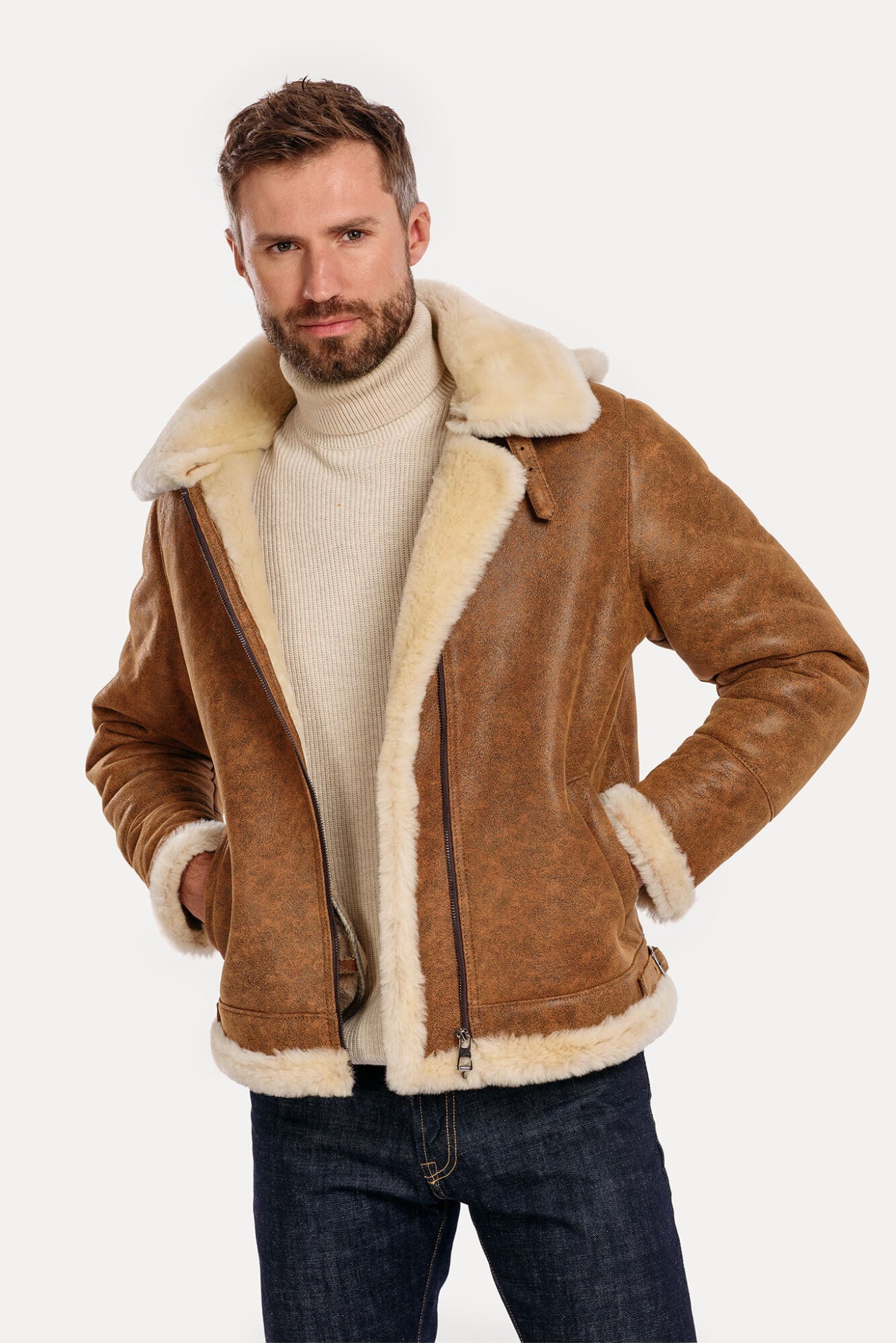 Jacheta din piele naturala, model Men's Vintage Aviator - eMAG.ro