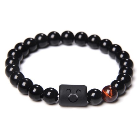 Bratara zodiacala pentru femei/barbati, onix negru natural, 10mm, 18 ...