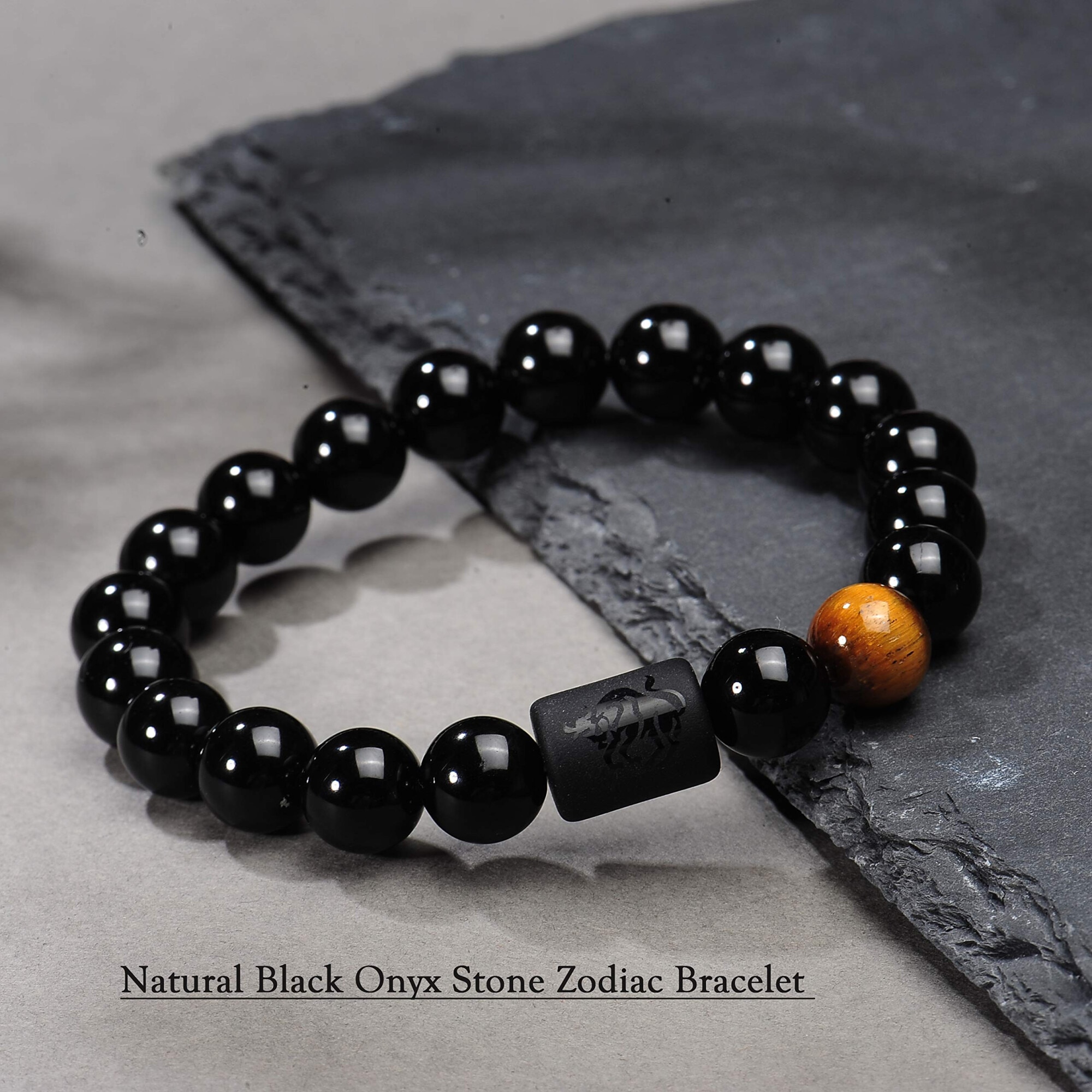 Bratara zodiacala pentru femei/barbati, onix negru natural, 10mm, 18 ...