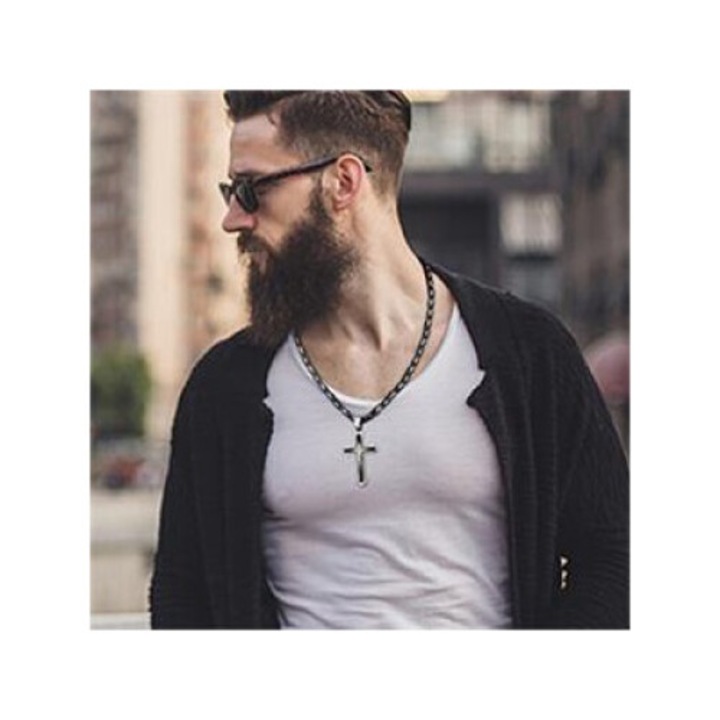 Colier barbati, pandantiv cruce, lant bizantin, inox, 22-30 inch - eMAG.ro