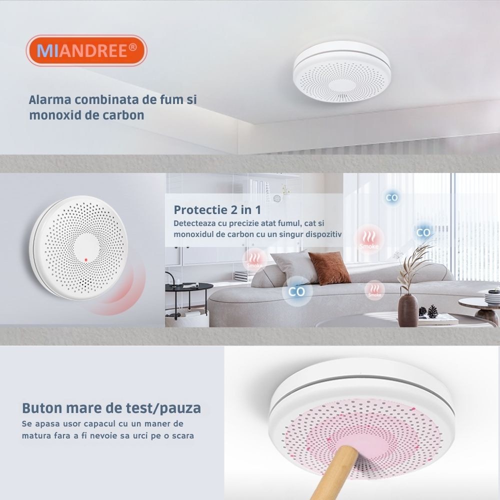 Detector Fum si Monoxid de Carbon Smart 2-in-1 Wi-Fi, MIANDREE ...