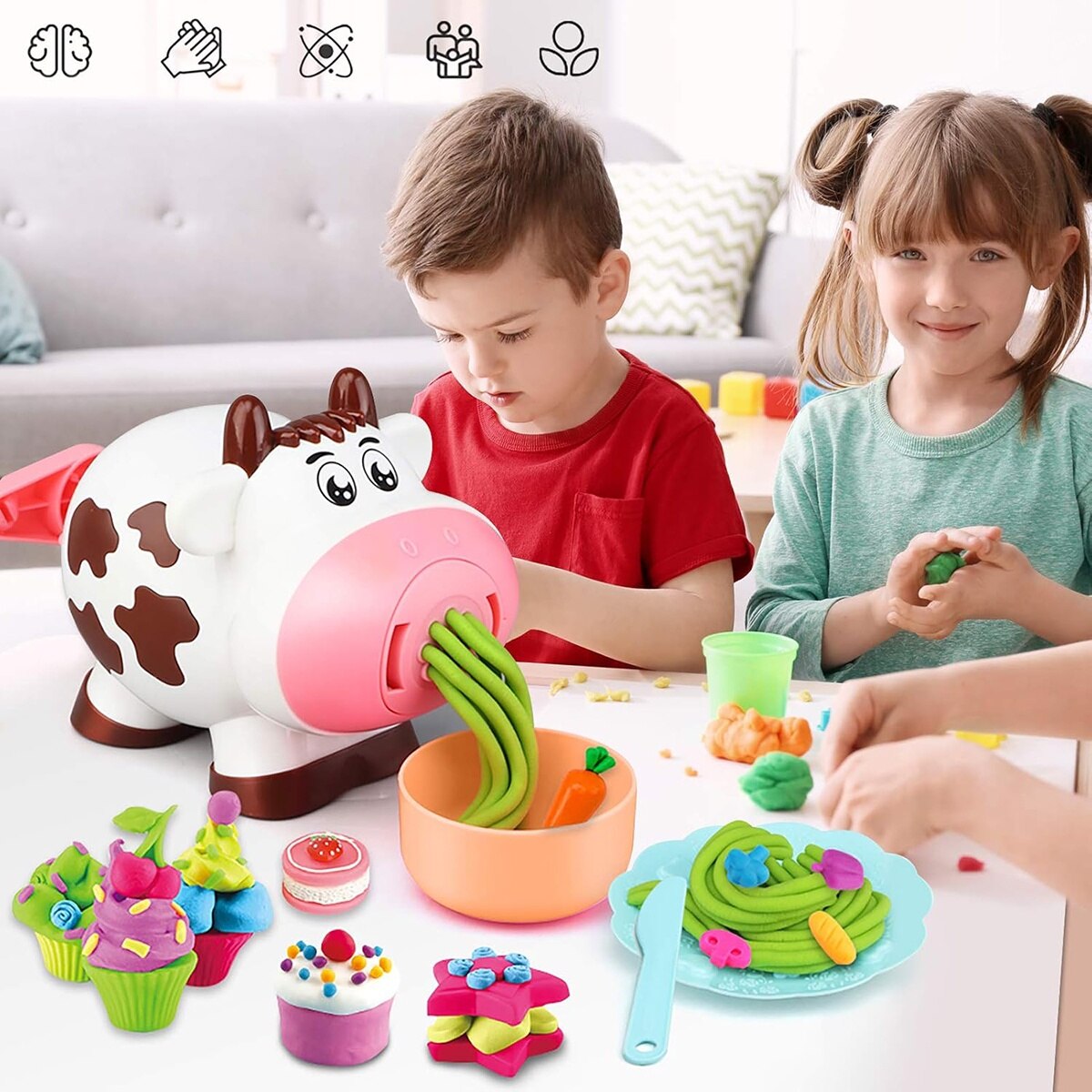 Set pasta modelabila/accesorii pentru copii, design vaca, 8 culori ...