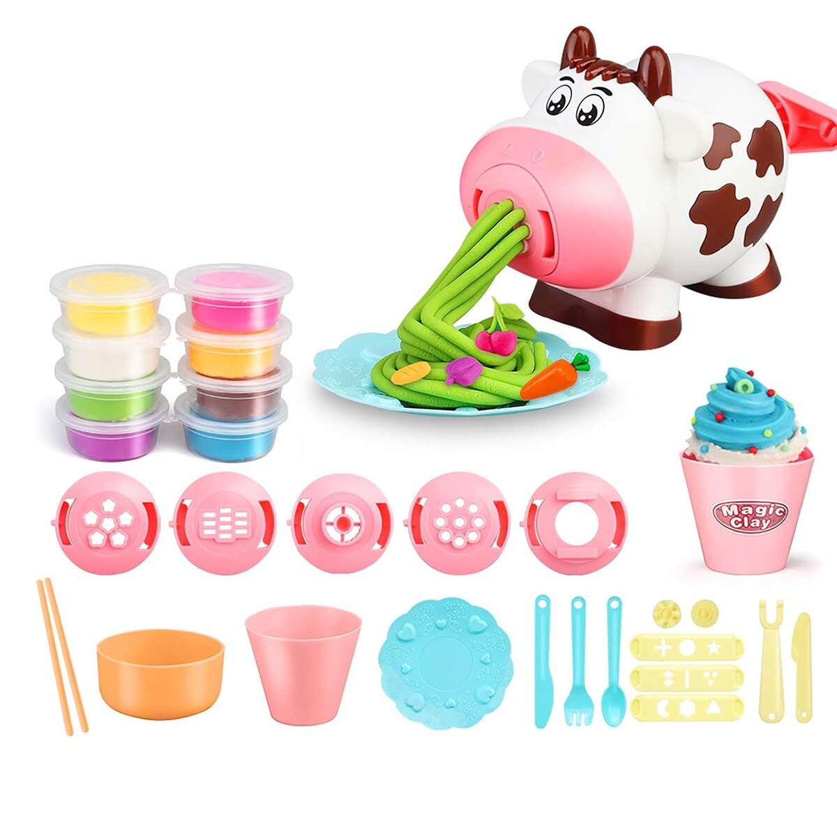 Set pasta modelabila/accesorii pentru copii, design vaca, 8 culori ...
